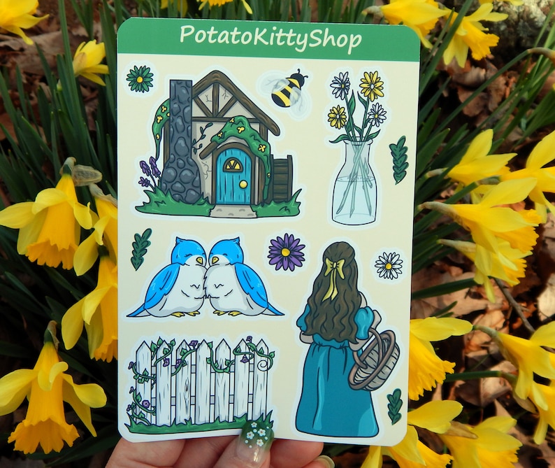 Cottage Core Sticker Sheet With Blue Accents, Morning Glory Flowers ...