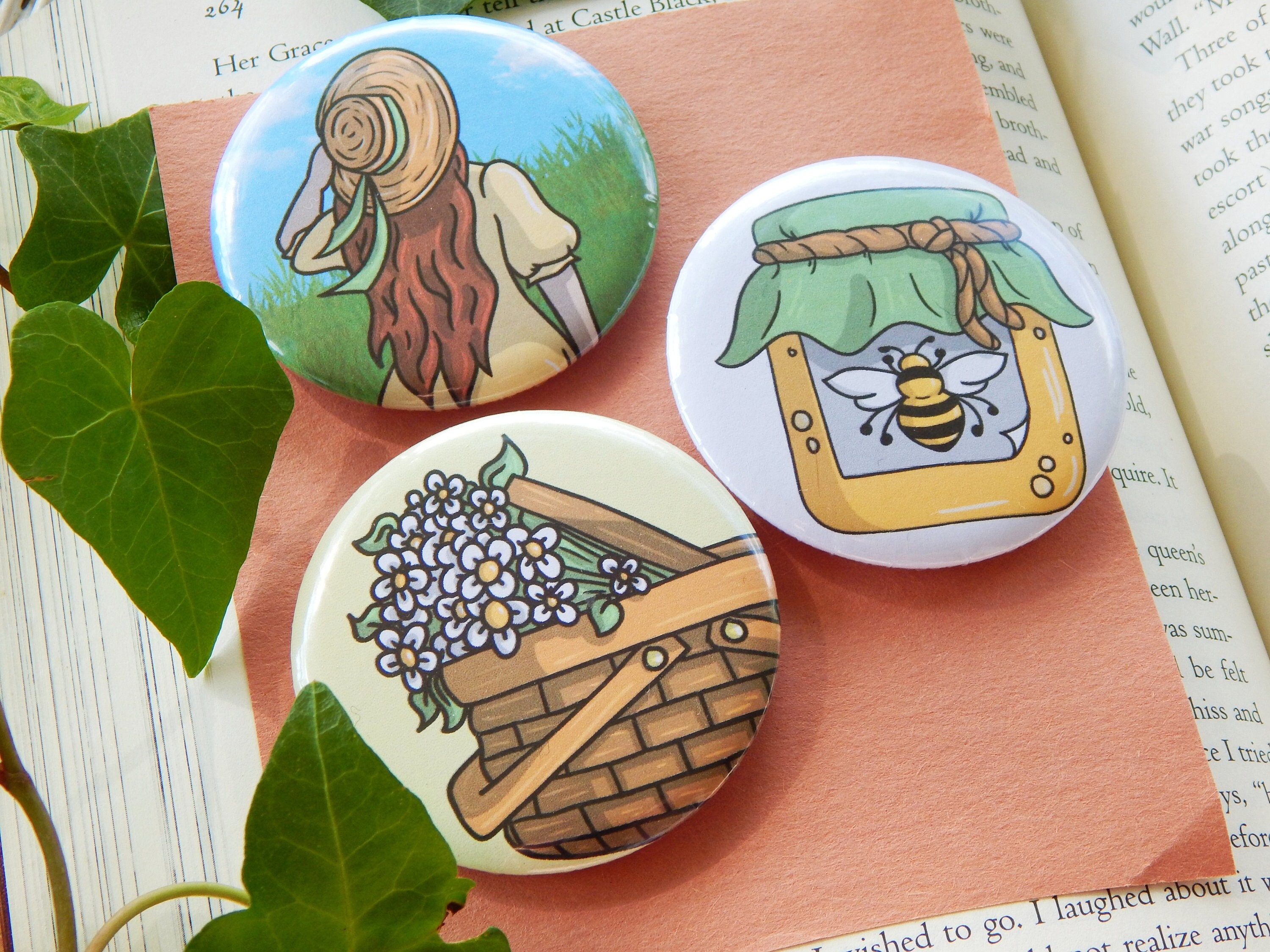Yellow Cottagecore Pin Button Set Measuring 2.25", 3 Piece Collection ...