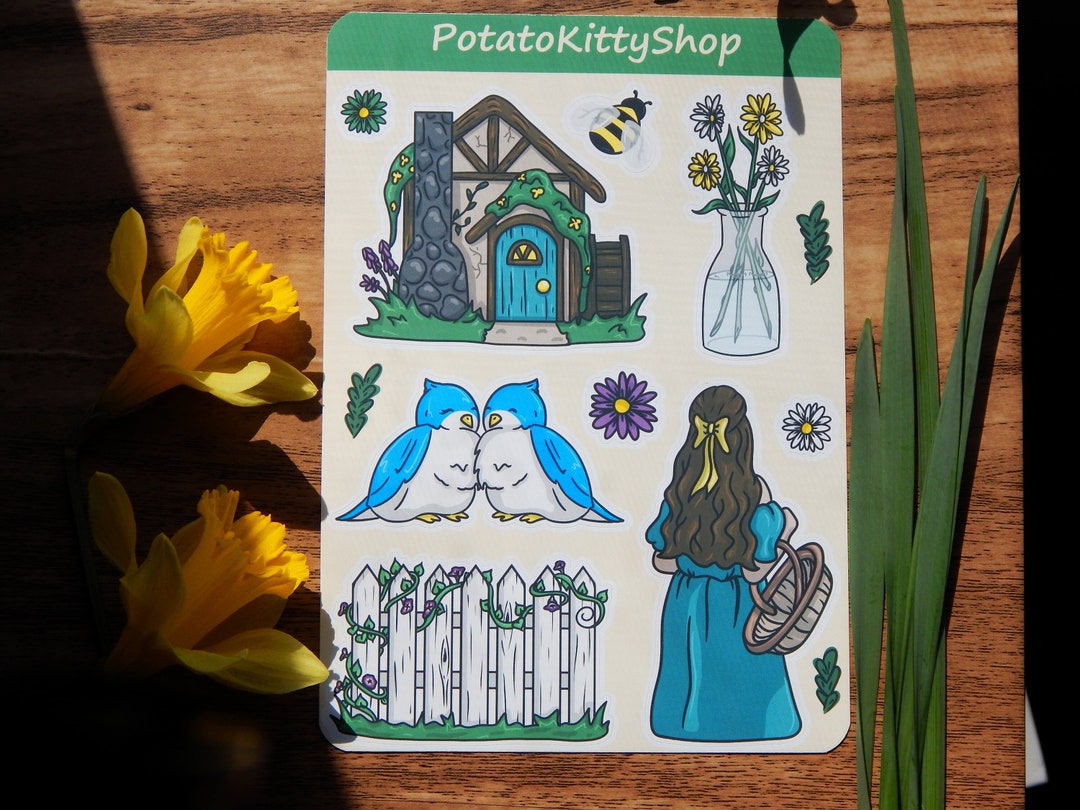 Cottage Core Sticker Sheet With Blue Accents, Morning Glory Flowers ...