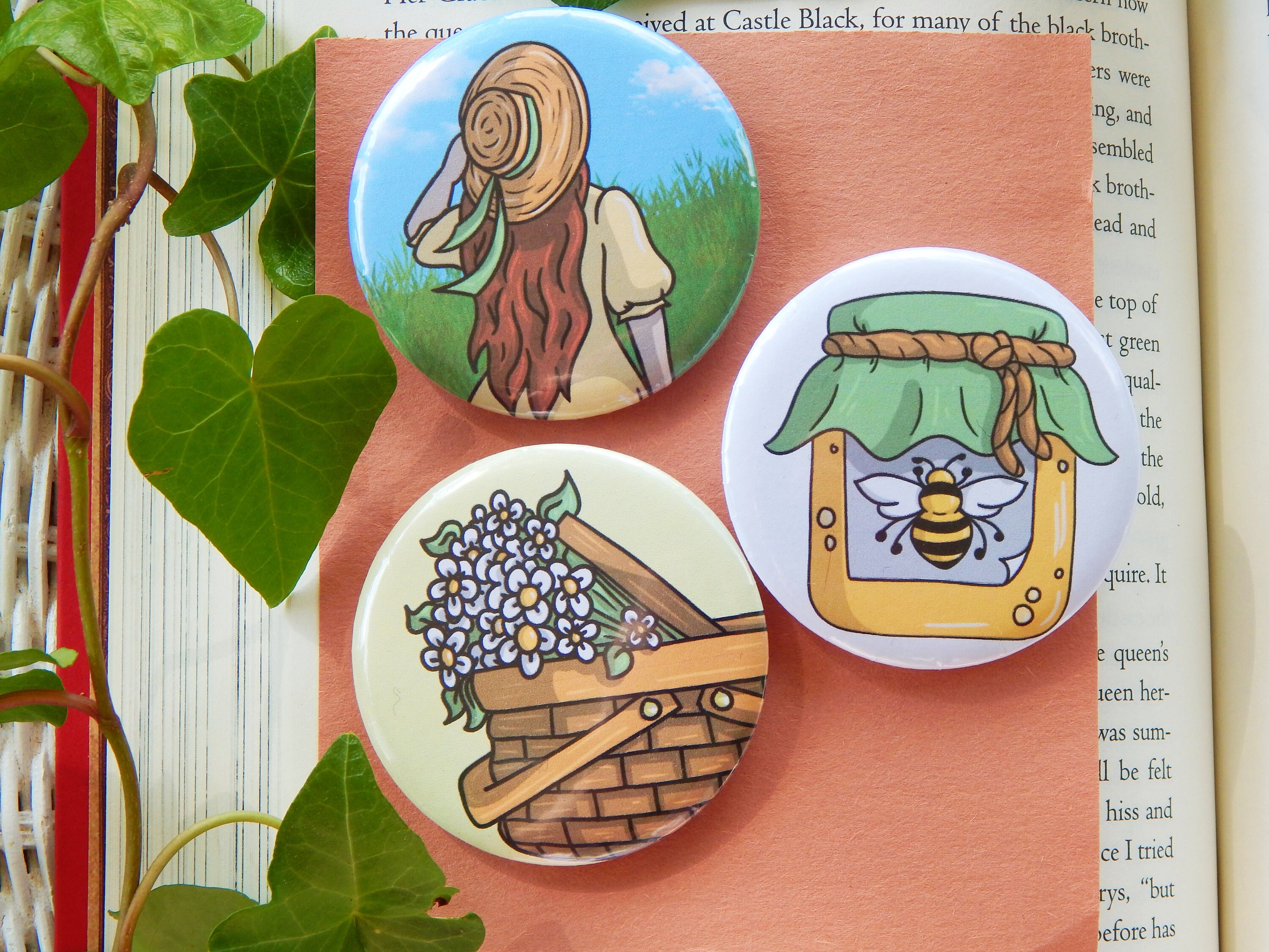 Yellow Cottagecore Pin Button Set Measuring 2.25", 3 Piece Collection ...