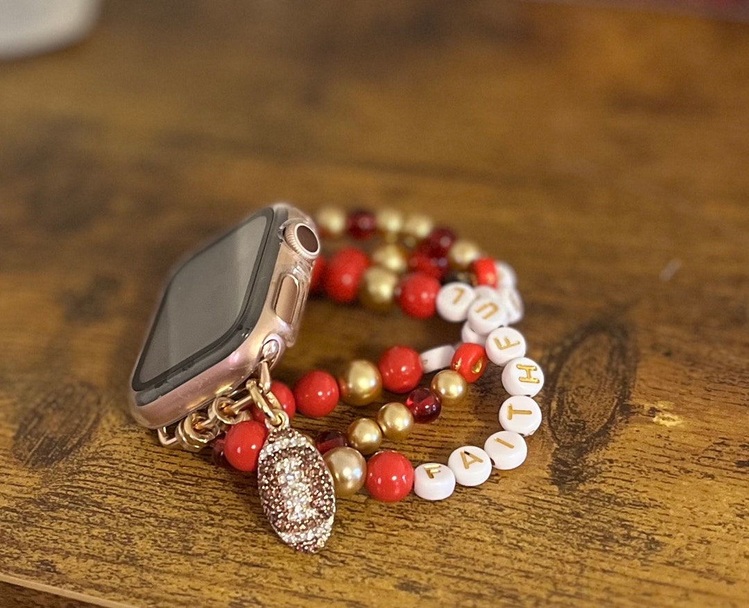 Custom Beaded SF 49ers Apple Watch Band Bracelet. SF Niners Watch Band ...