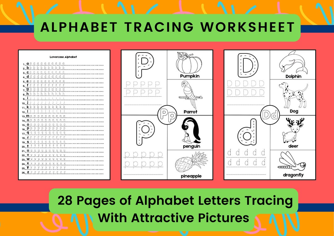 Printable Alphabet Tracing Worksheet A-Z Uppercase and - Etsy UK