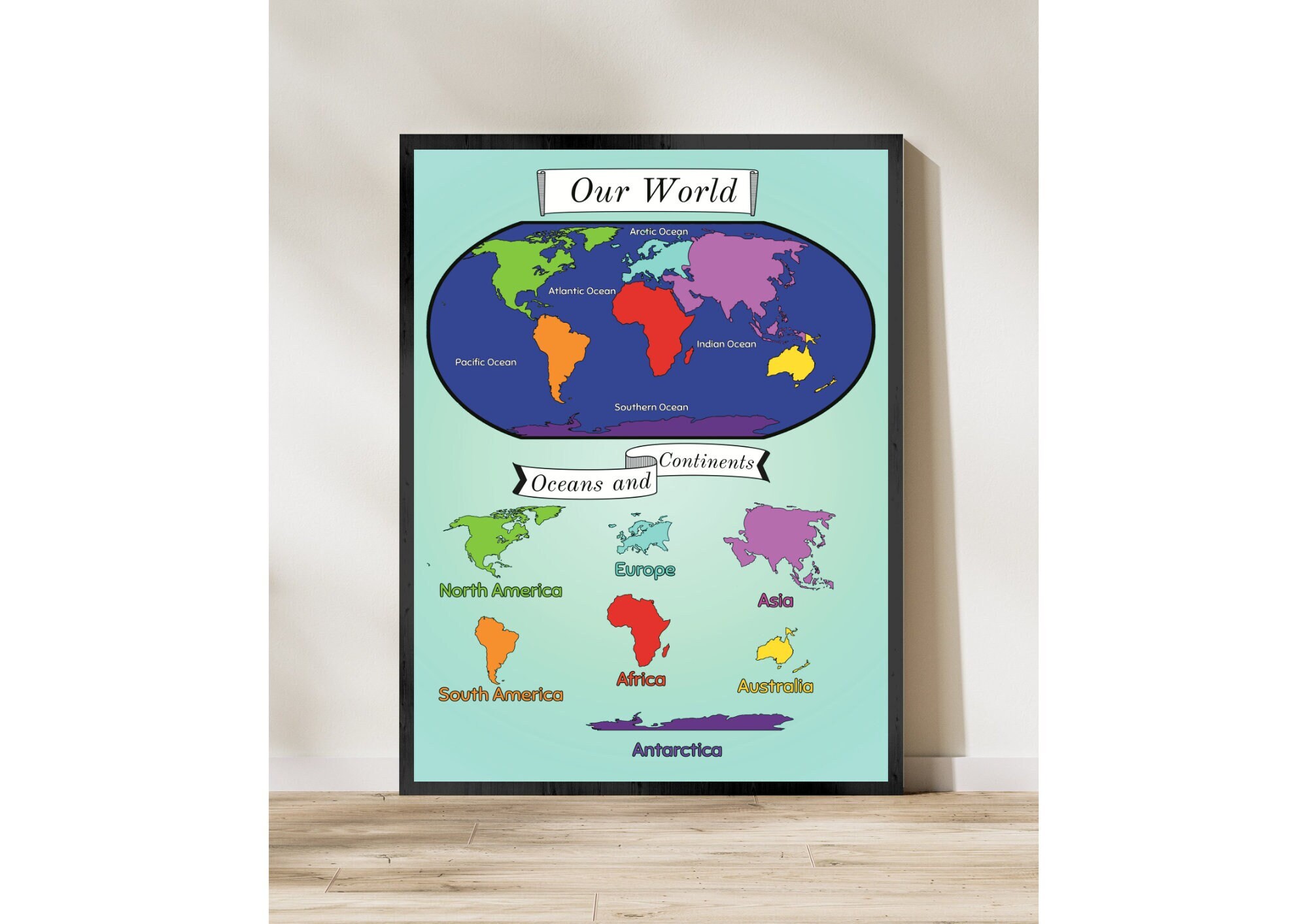 Cartel de aprendizaje imprimible del océano y el continente / - Etsy España