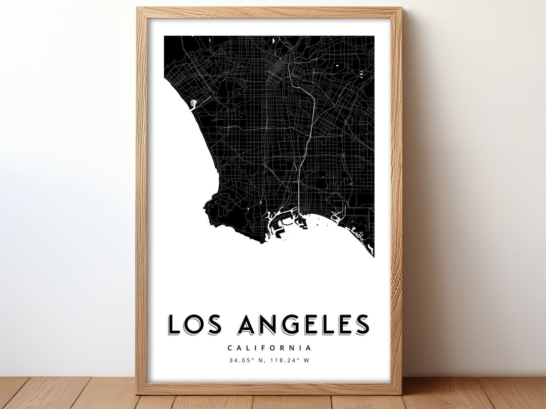 Los Angeles Street Map Poster, Los Angeles CA City Map Wall Art Print ...