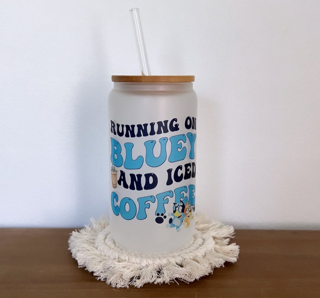 Running on Bluey and Iced Coffee Cup, Coffee Cup, Cute Cup, Sublimation ...