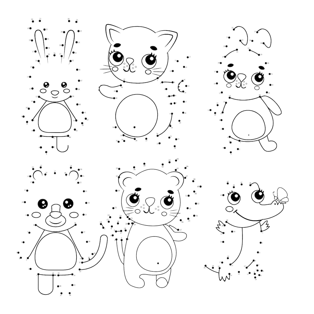 Activity for Kids Coloring Pages Dot to Dot Cute Animals - Etsy
