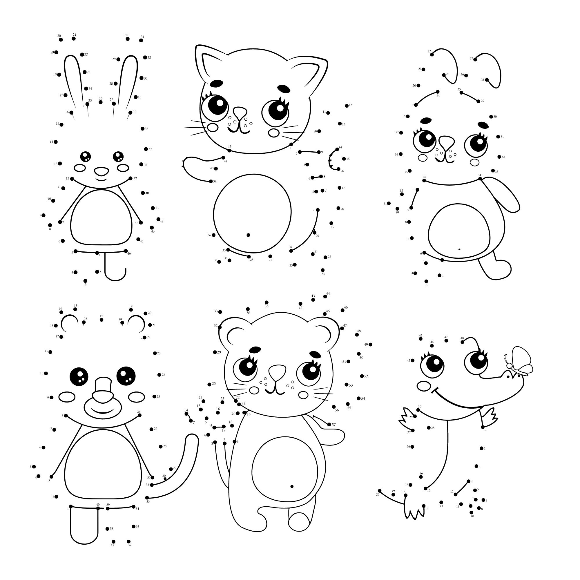 Activity for Kids Coloring Pages Dot to Dot Cute Animals - Etsy