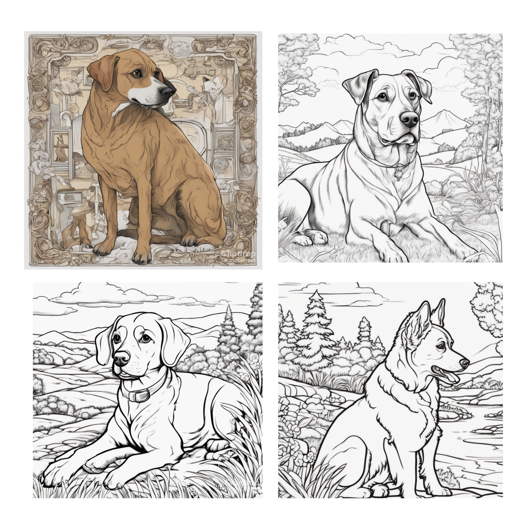 Realistic Drawings of Dogs to Color for Adults and Suitable - Etsy