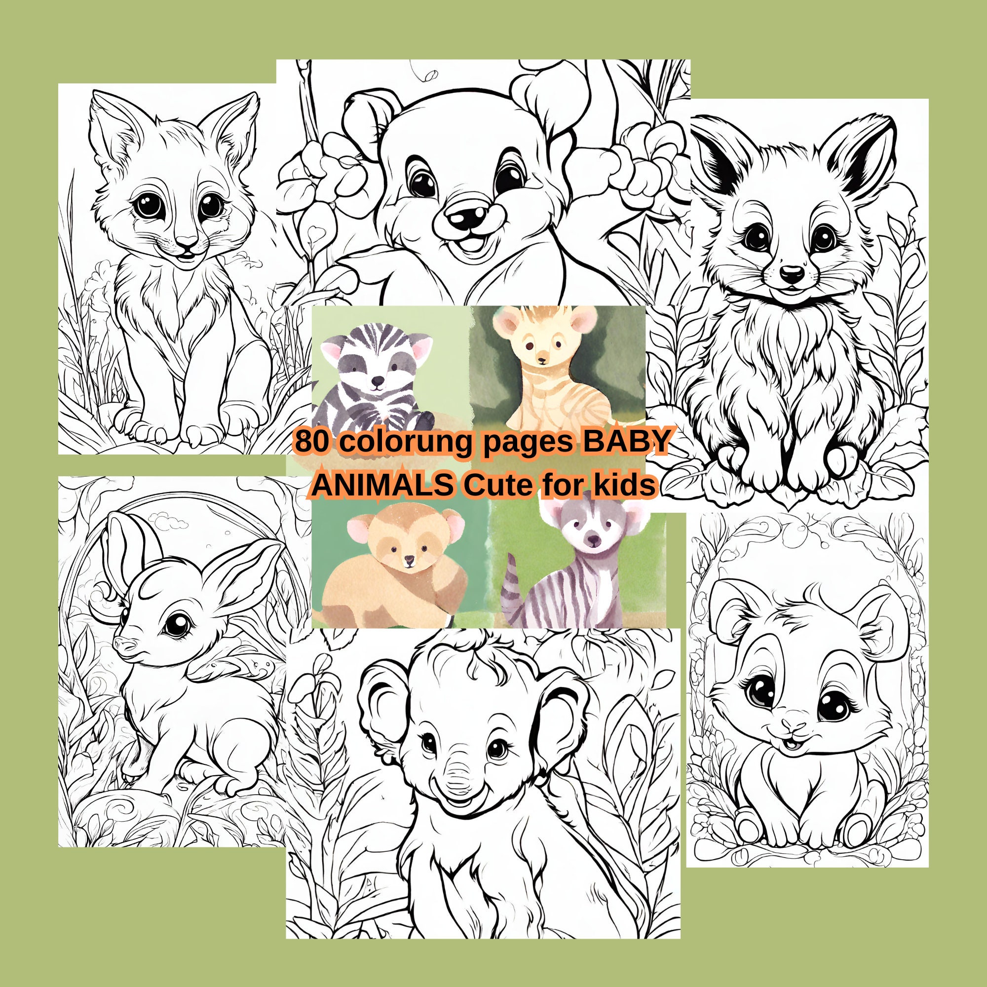 80 Coloring Pages BABY ANIMALS Cute for Kids - Etsy
