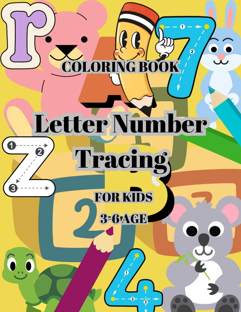 Letter Number Tracing Coloring Pages for Kids 3-6 Age - Etsy