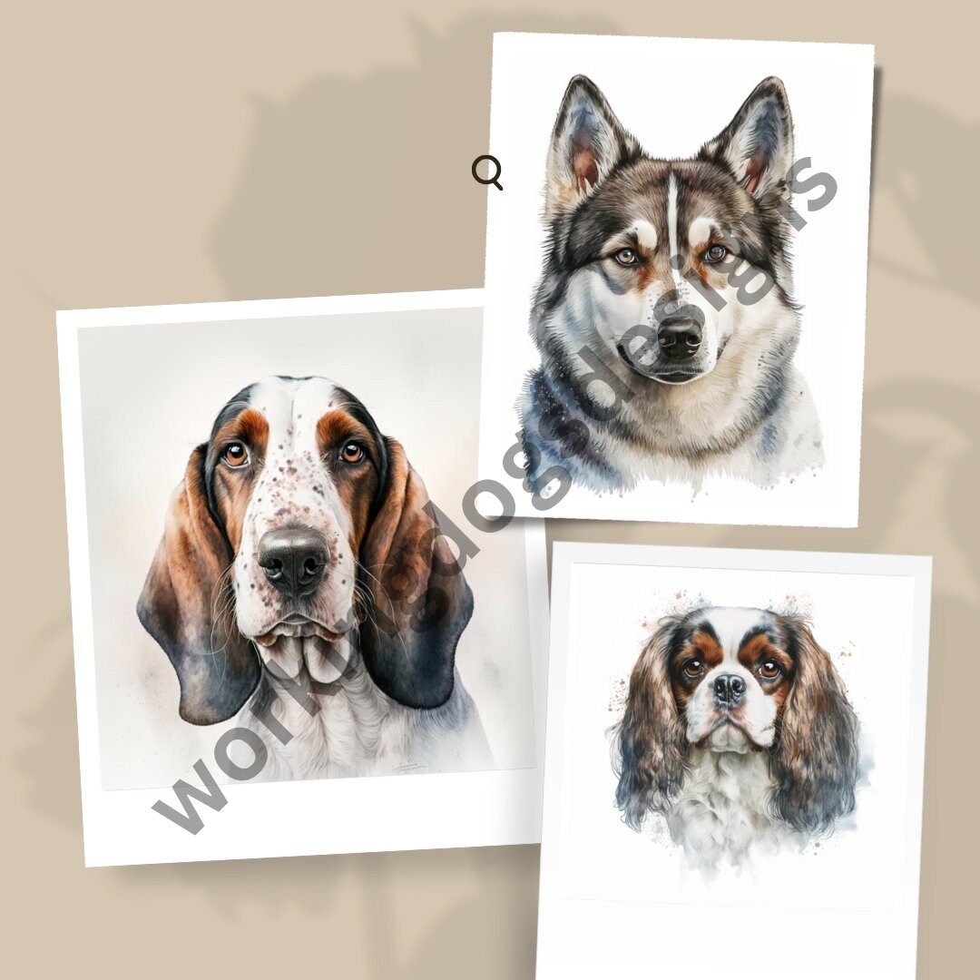 Watercolor Dog Portrait Clipart - Dog Bundle PNG Format Instant ...