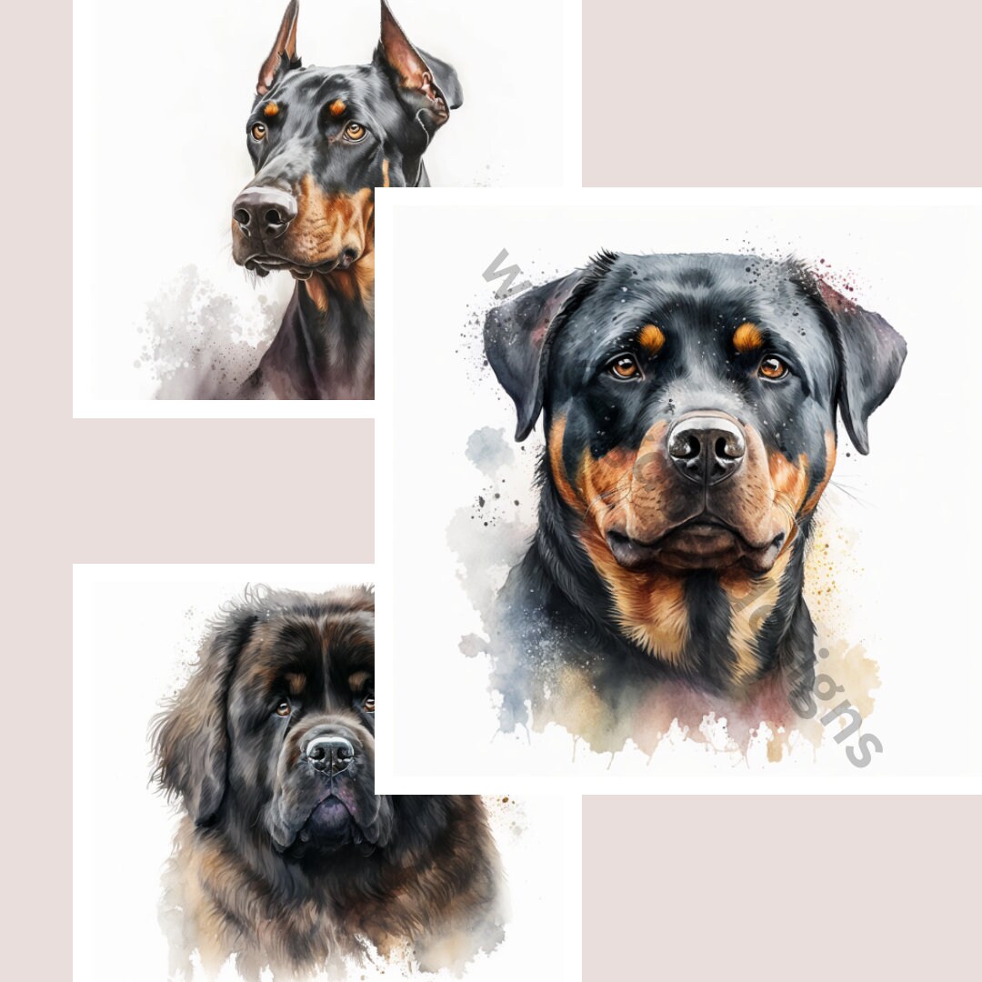 Watercolor Dog Portrait Clipart - Dog Bundle PNG Format Instant ...