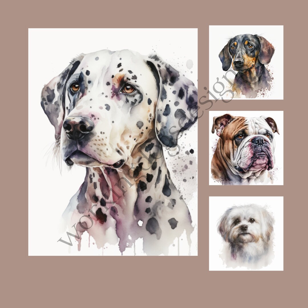 Watercolor Dog Portrait Clipart - Dog Bundle PNG Format Instant ...