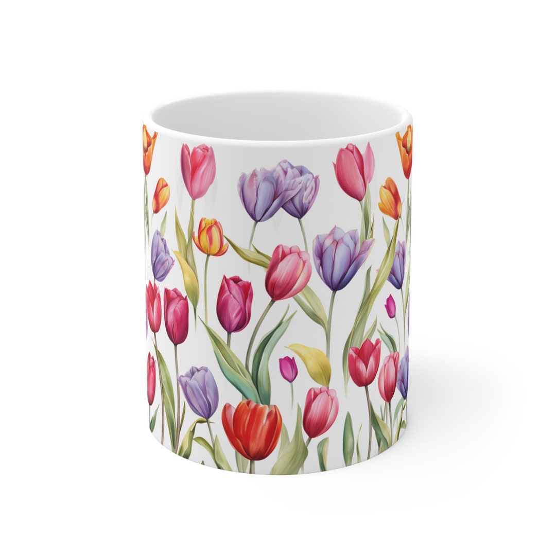 Tulip Mug, Tulips Mug, Colorful Tulips Mug, Flower Mug, Gift for Her ...