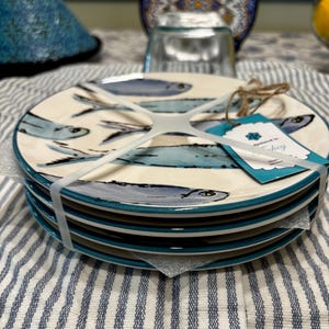 SET Vintage Style Blue Fish With Blue Trim Plates Turkish Style ...