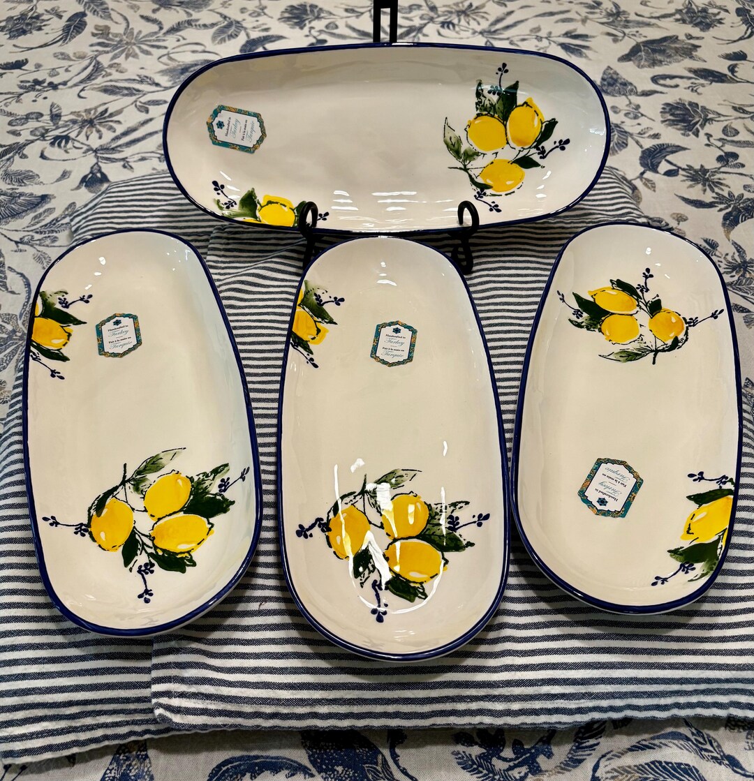 Vintage Style Lemon With Blue Trim Long Tapa Dish - Turkish Style ...