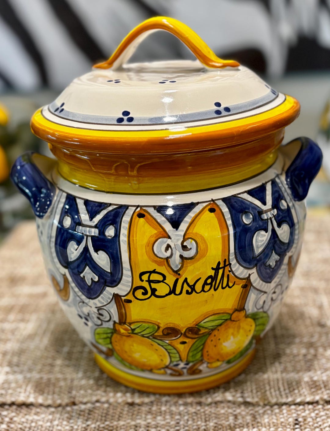 Luxury Handcrafted Italian Biscotti Jar With Lid – Vibrant Floral ...