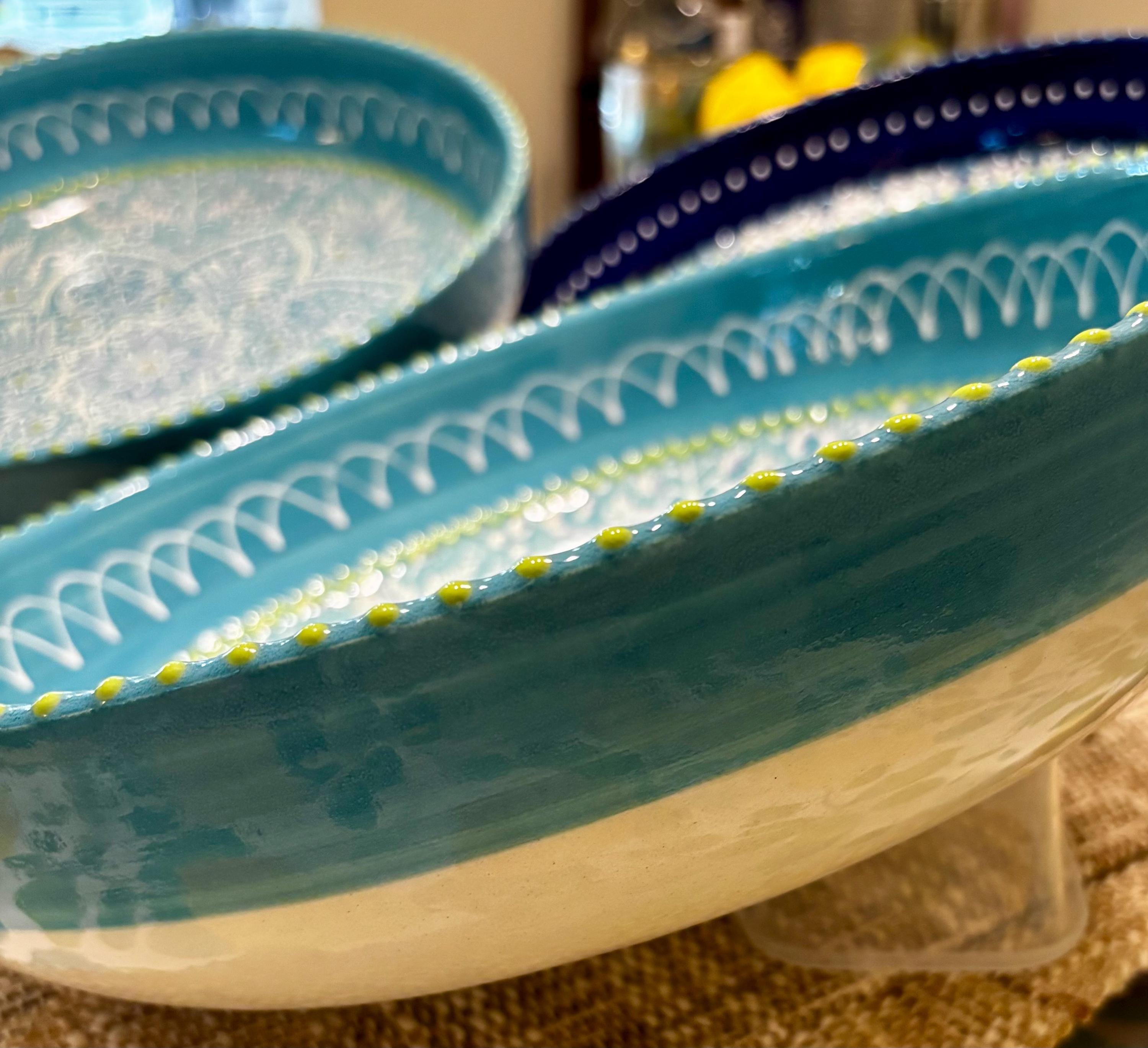 Vintage Spanish Ceramic Bowl: Hand-painted Geometric Decor, 12 Inch - Etsy