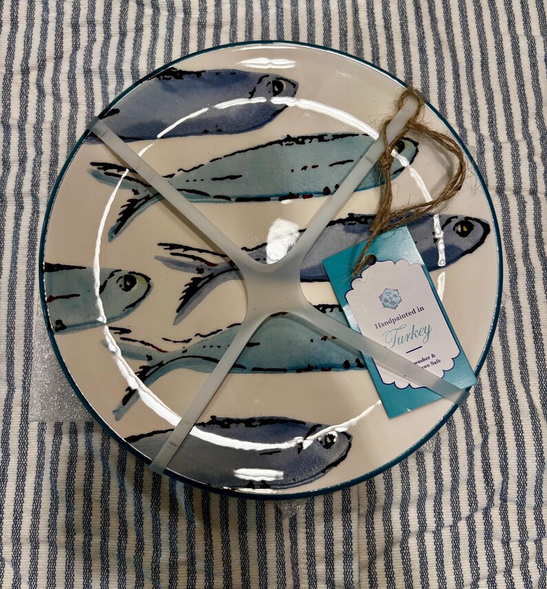 SET Vintage Style Blue Fish With Blue Trim Plates Turkish Style ...