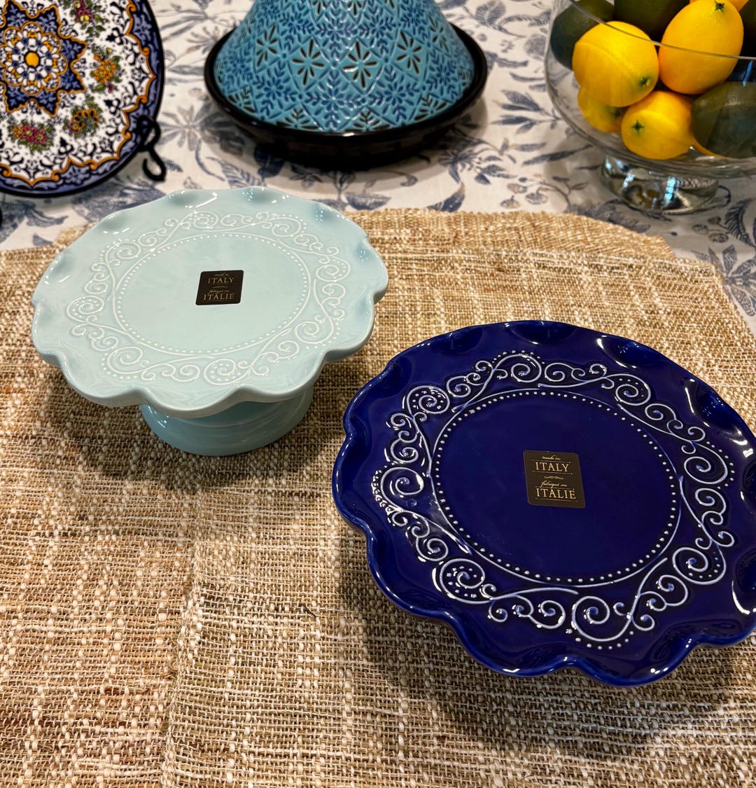 Authentic Italian Rich Cobalt Blue Ceramic Cake or Pastries Stand ...
