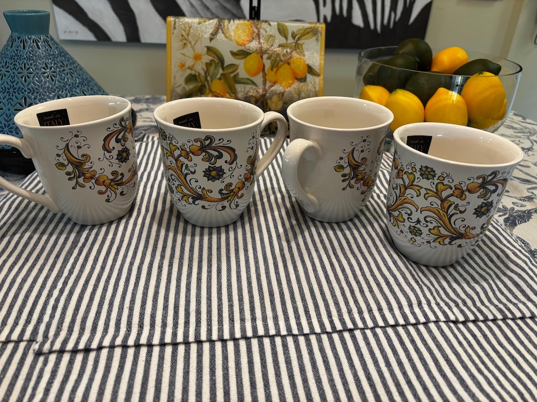 Authentic Italian Geometric Ceramic 4 Mug Set - Ceramica Cuore - Etsy