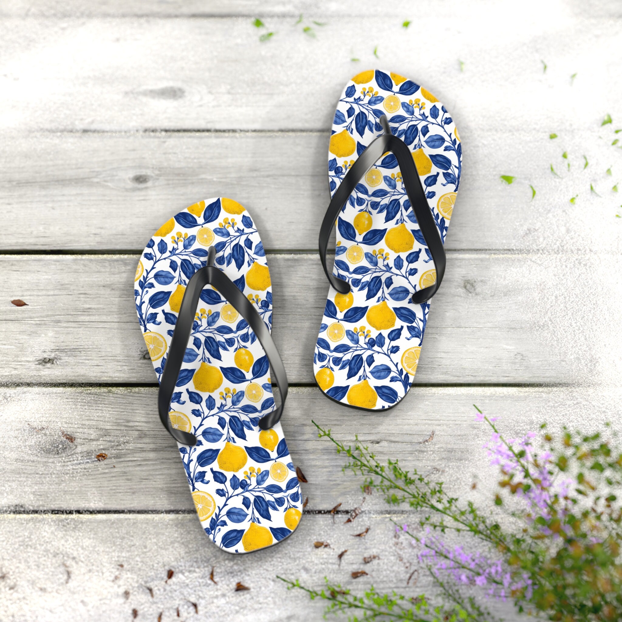 Italian Lemon Print Flip Flops: Soft Polyester EVA Sole - Etsy
