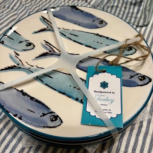 SET Vintage Style Blue Fish With Blue Trim Plates Turkish Style ...