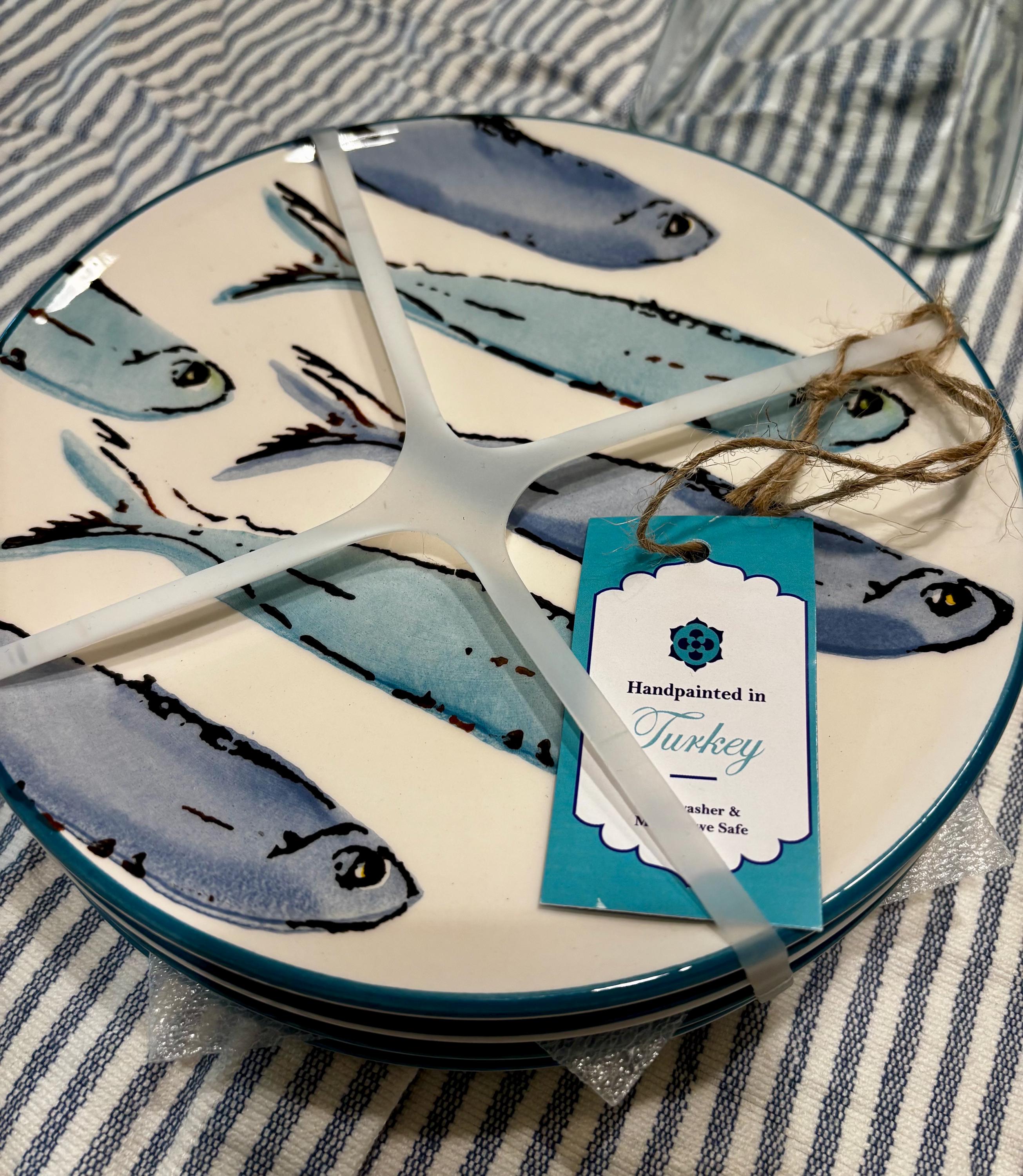 SET Vintage Style Blue Fish With Blue Trim Plates Turkish Style ...