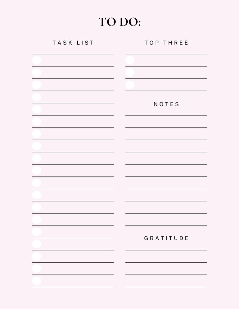 Simple to Do List Pink Printable - Etsy