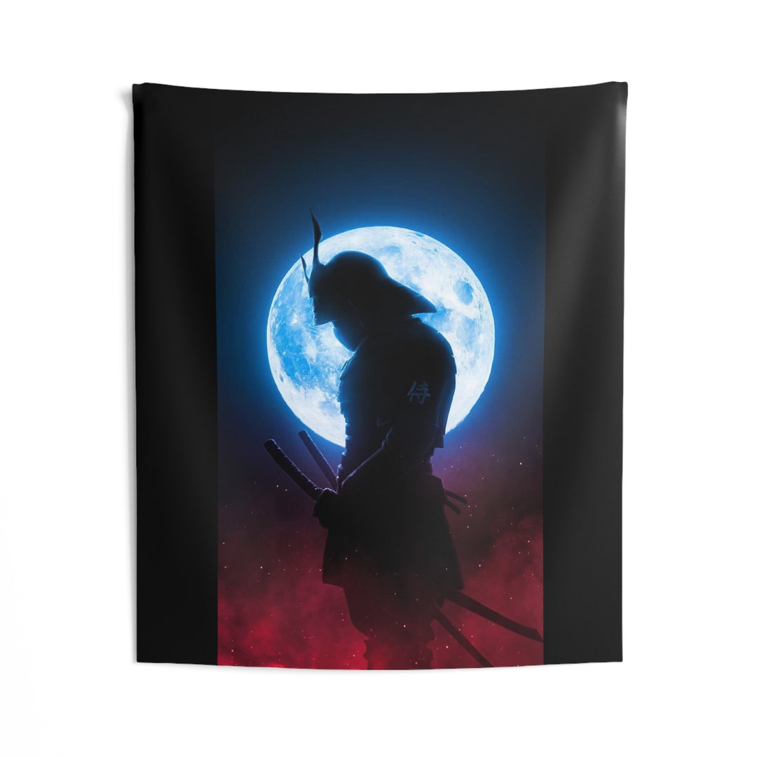 Fire and Moon Atmospheric Samurai Indoor Wall Tapestries/wall Decor/art ...