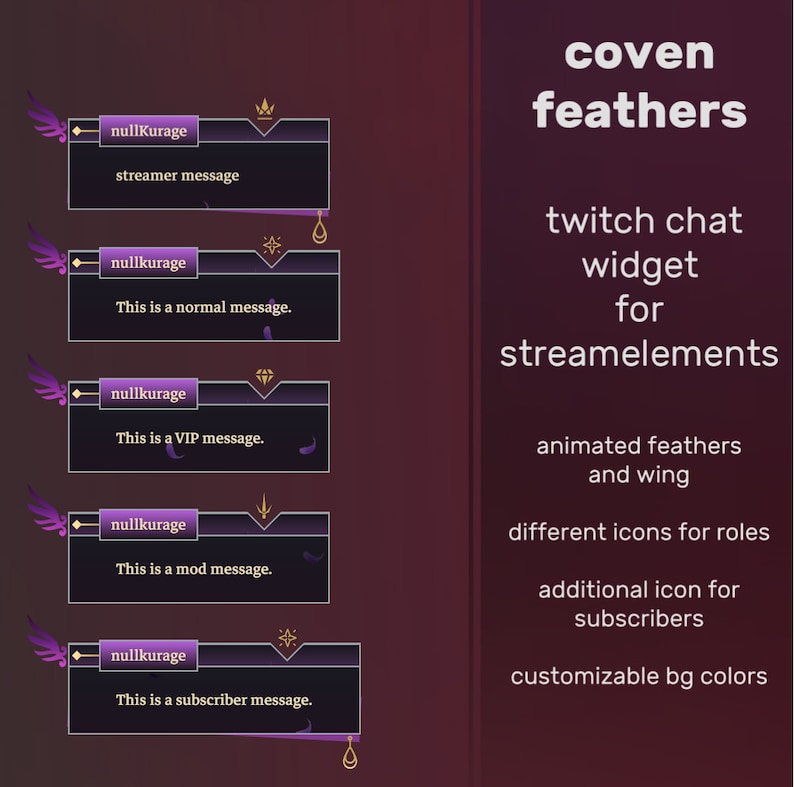 Coven Feathers Chat Widget for Streamelements | Twitch (customizable ...
