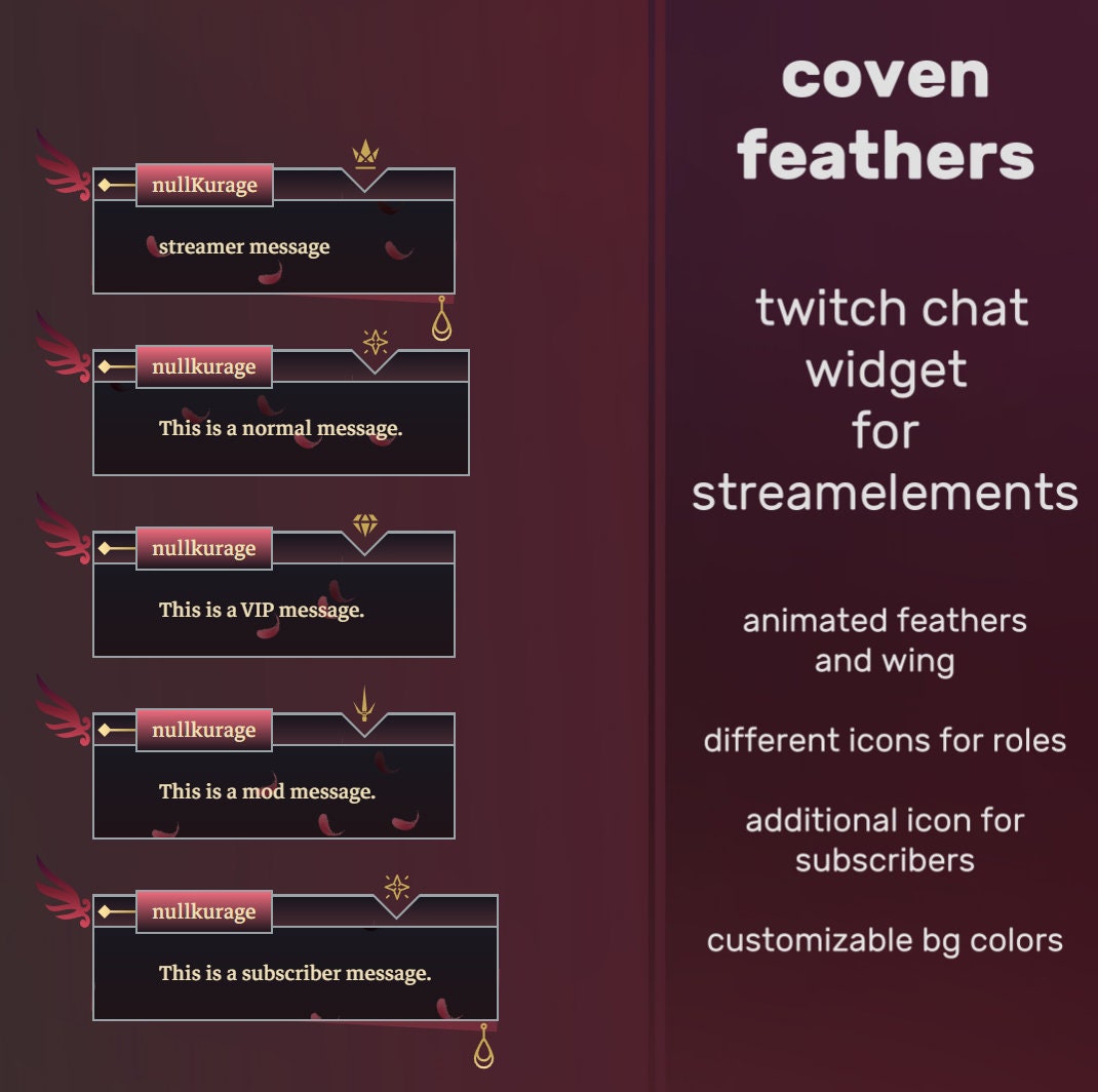 Coven Feathers Chat Widget for Streamelements | Twitch (customizable) - Etsy