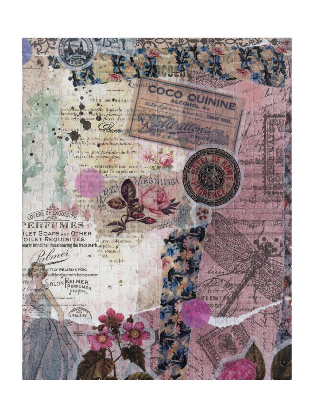 Puzzle 252-piece Collage Art Vintage Vibe Blue-pink - Etsy