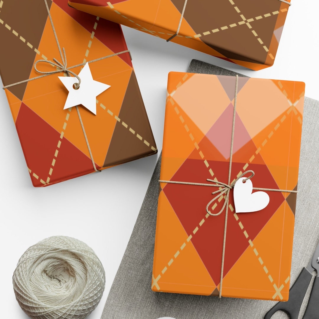 Plaid Design Browns-orange Gift Wrap Paper, Vibrant Colors Gift Wrap ...