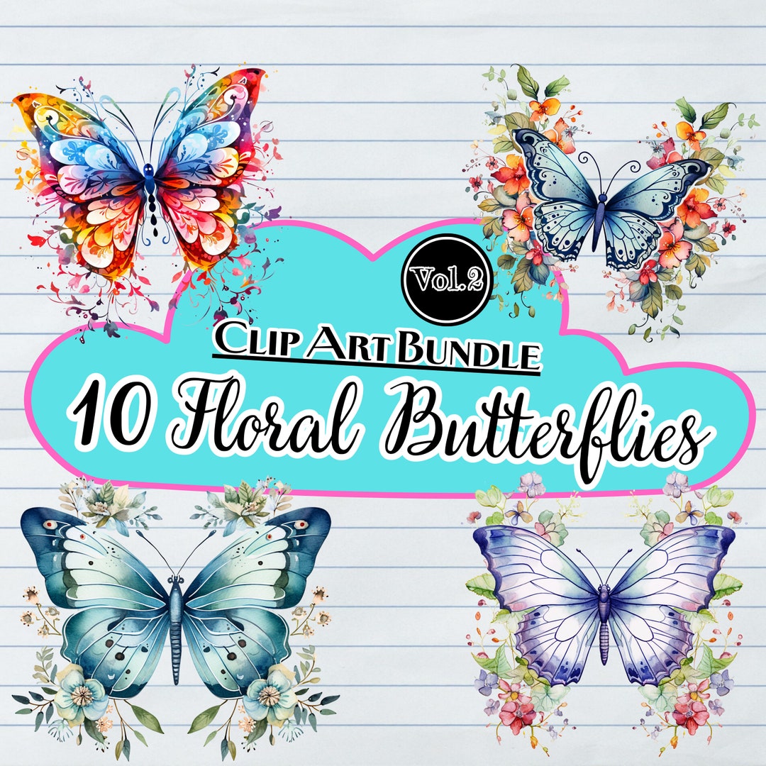 Floral Watercolor Butterflies Clip Art Bundle Vol.2, 10 Watercolor ...