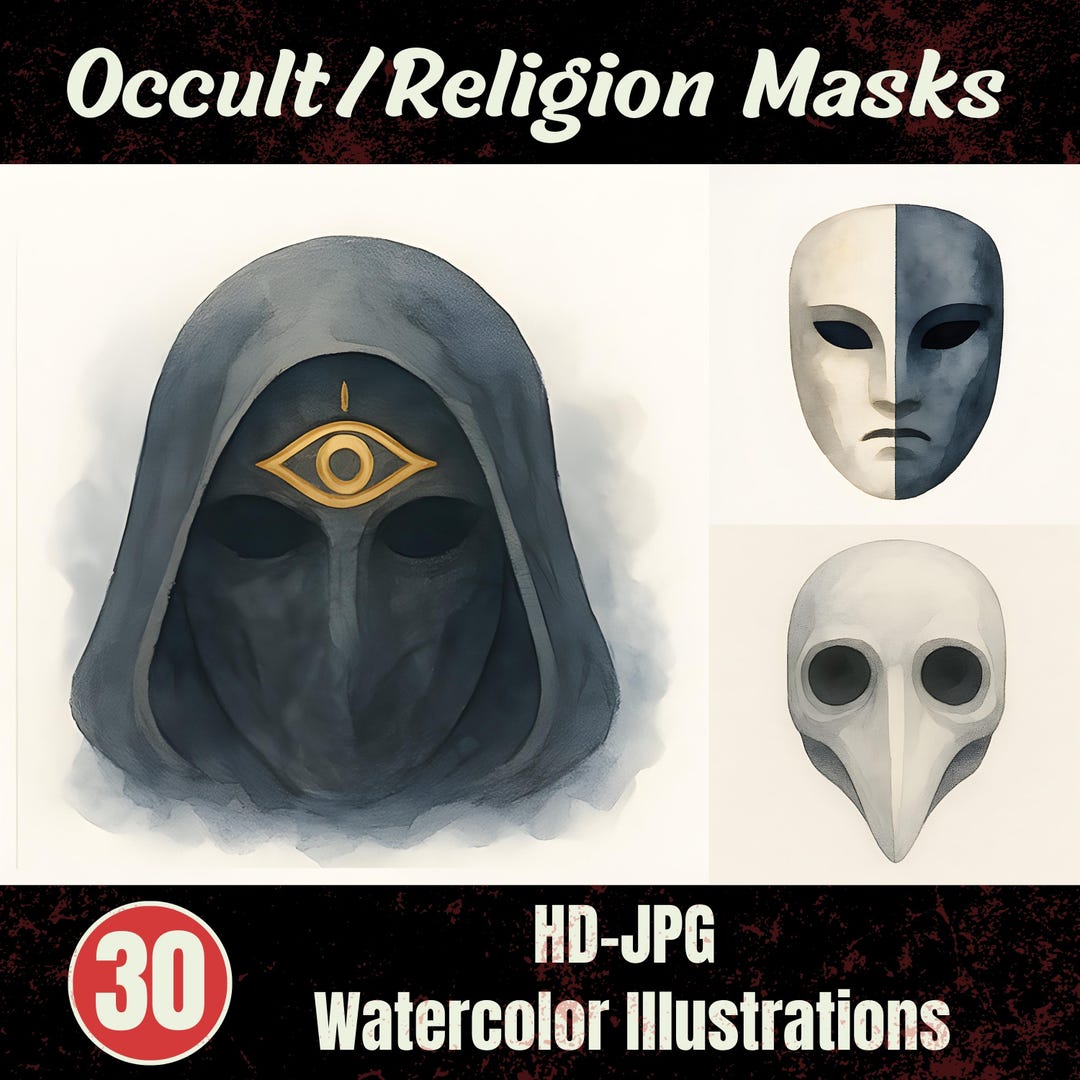 30 Occult Masks Clipart Bundle - Watercolor Images | Spiritual & Ritual ...