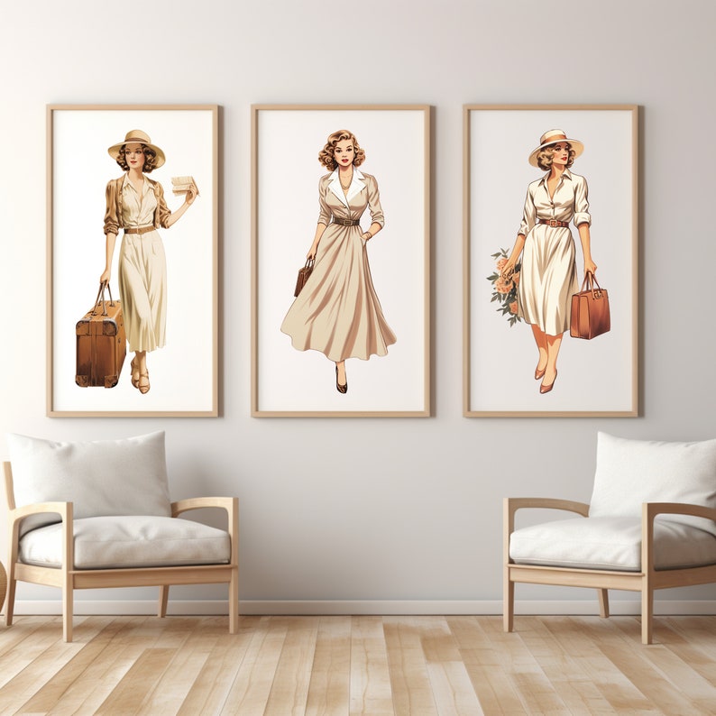 20th Century-travel Lady Clipart Bundle Vol.1, Vintage Travel Ladies ...