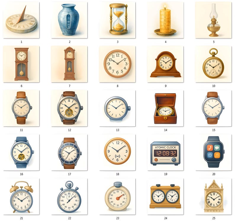 25 Clocks & Timepieces Clipart Bundle | Watercolor | JPG Graphics ...
