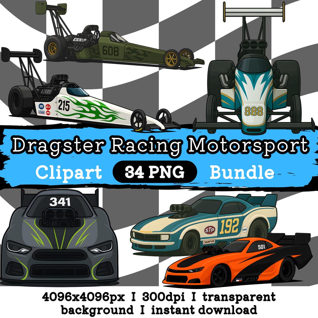 Dragster Racing Clipart Bundle - 34 PNG Files | Top Fuel & Funny Cars ...