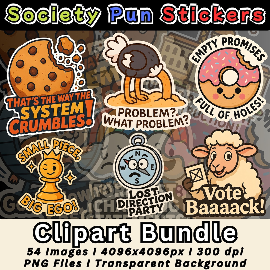 Society Pun Sticker Bundle | 54 PNG Cliparts With Humor & Message ...