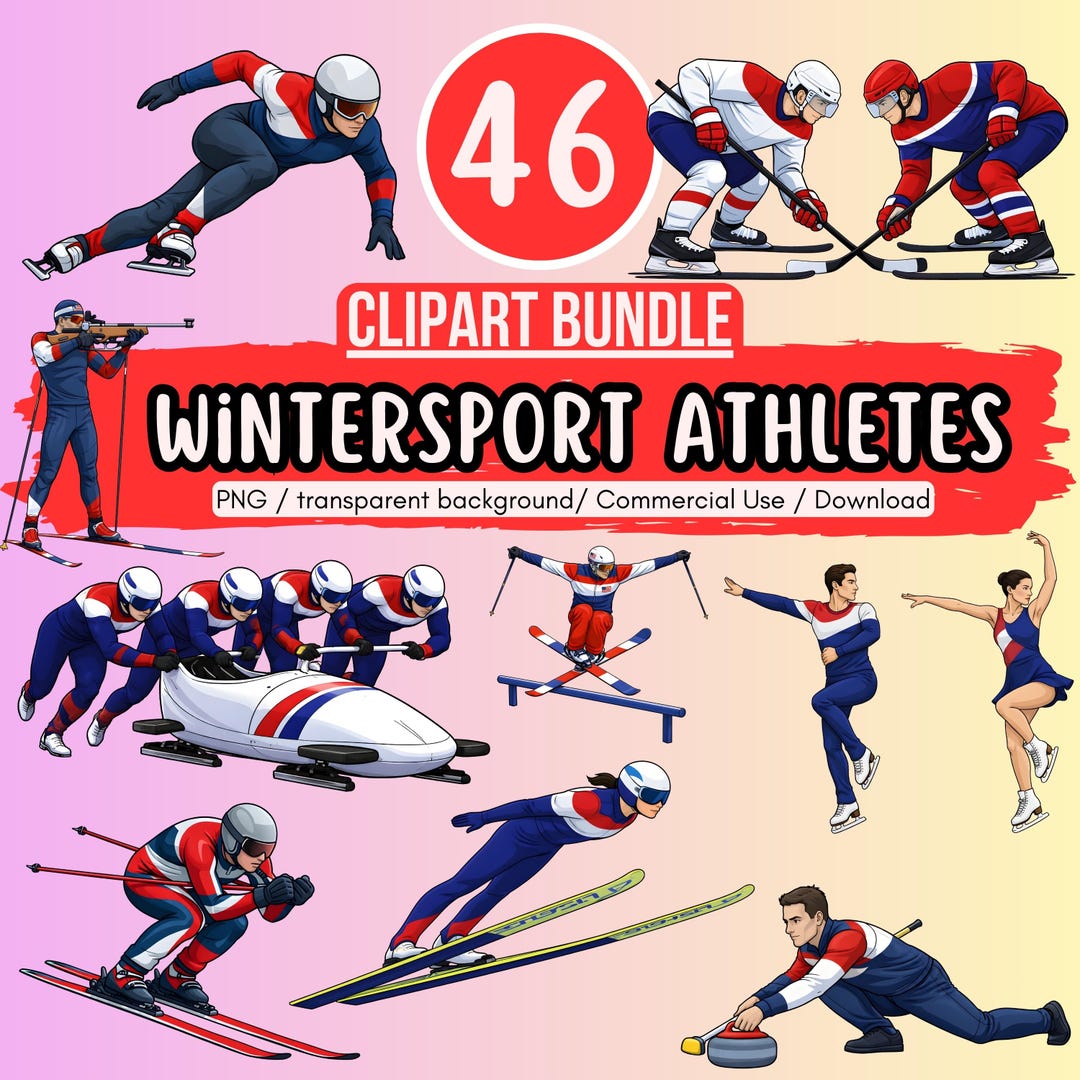 Winter Sports Clipart Bundle PNG – 46 Athlete Images – Figure Skating ...