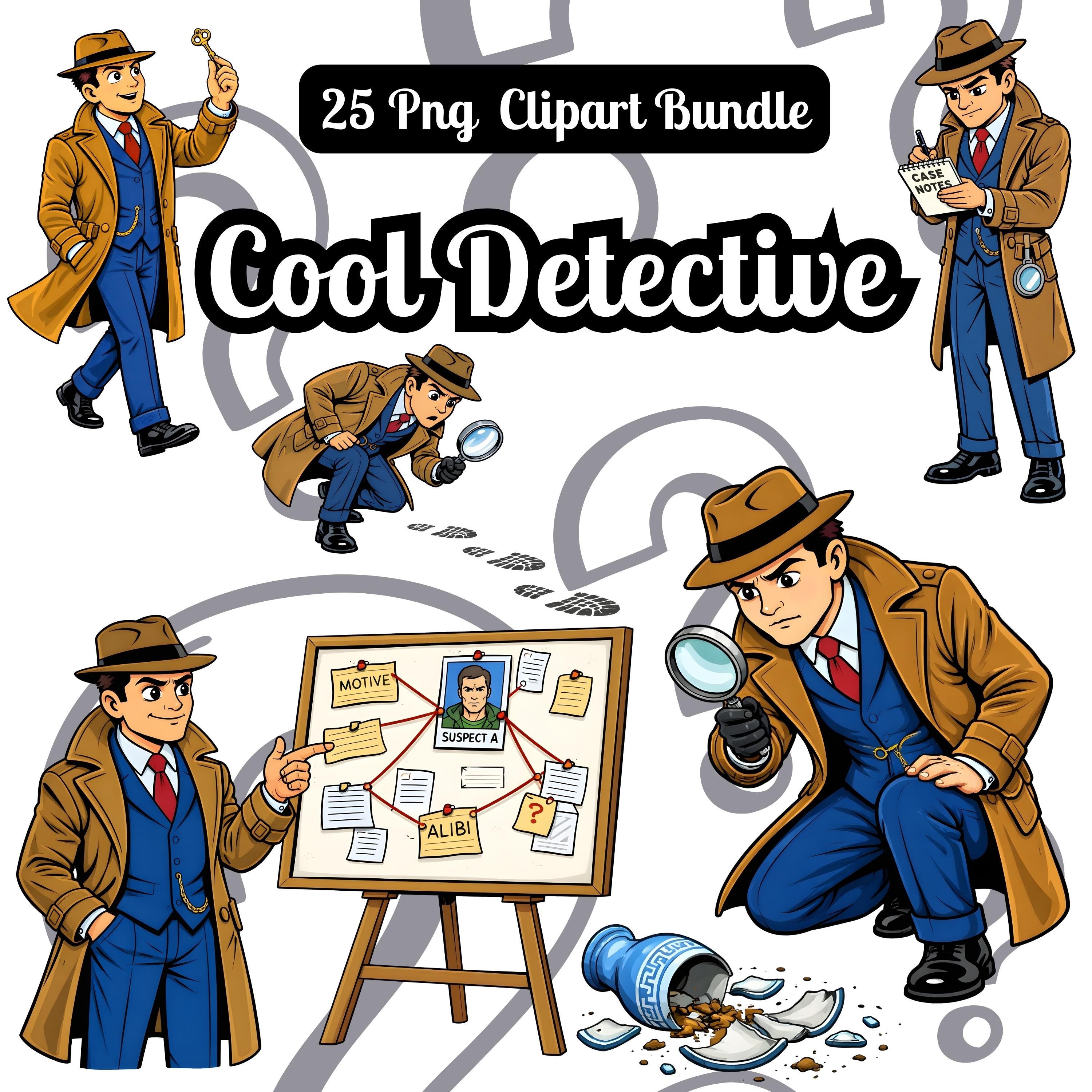 25 Detective Clipart Bundle – PNG Graphics – Transparent – Cartoon ...