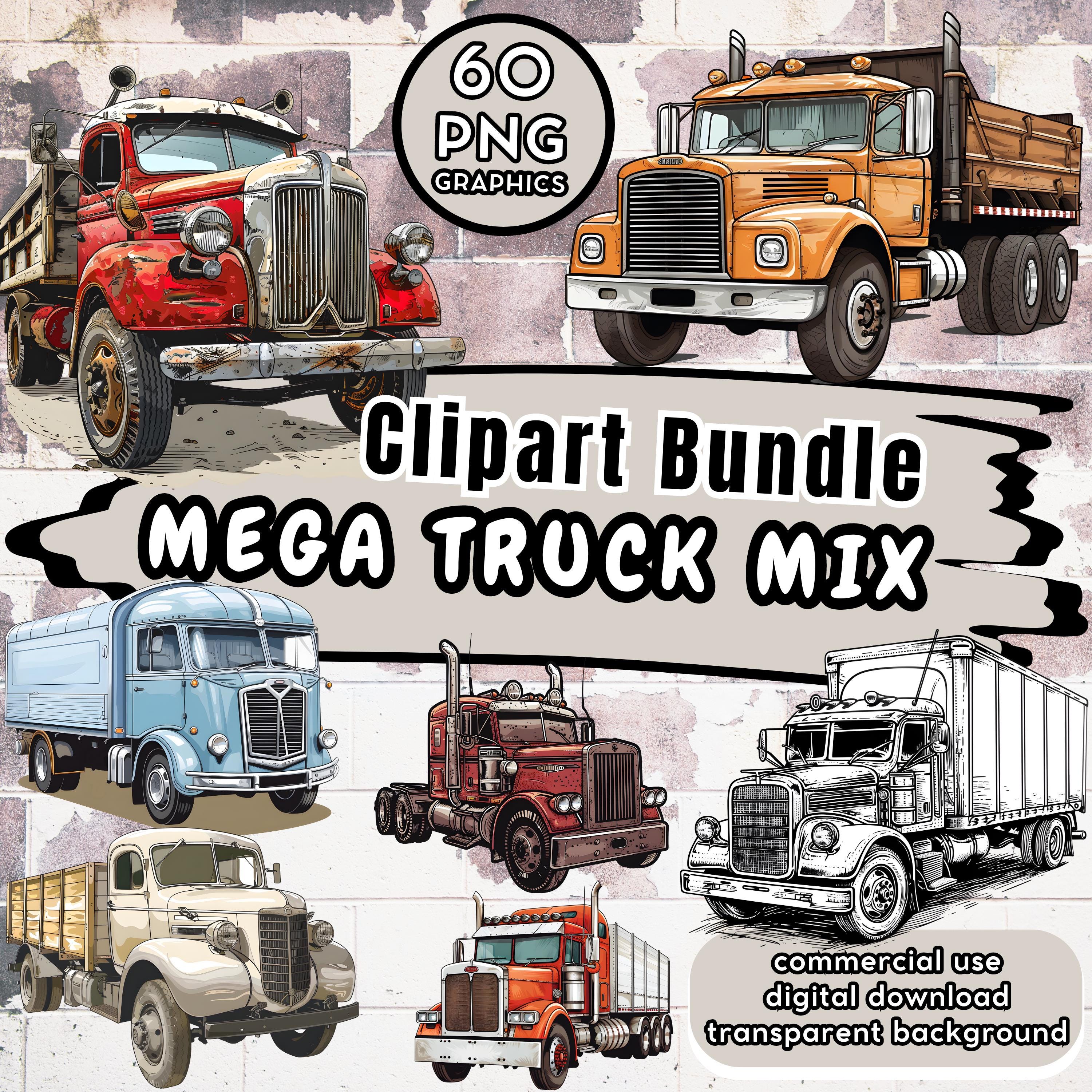 Mega Truck Mix Clipart Bundle, 60 Truck/luggage Clip Art Set, Truck ...