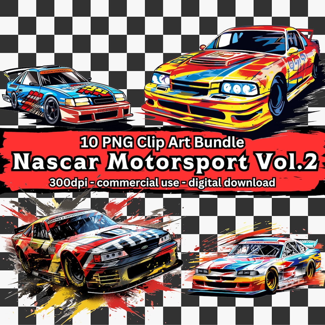 Nascar Clipart Bundle Vol 2, 10 Stock Car Motorsport Racing Cars Clip ...