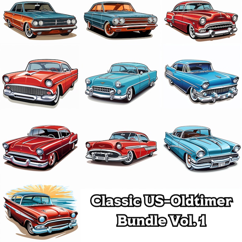 Classic Us-oldtimer Clipart Bundle Vol 1, Classic Vintage Car Clip Art ...