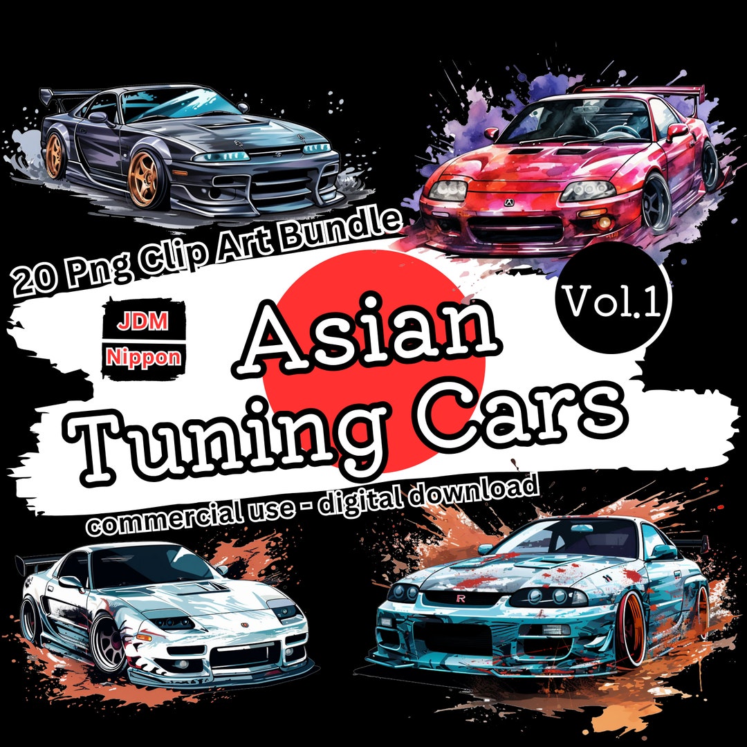 Asian Tuning Car Clipart Bundle Vol. 1, 20 JDM Japan Nippon Watercolor ...