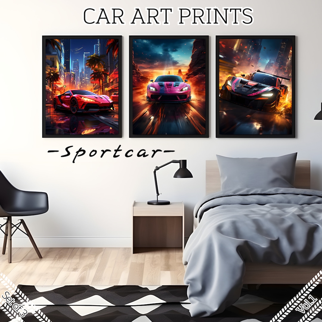 3 Sports Cars Wall Art Set #1, Abstract Sportcar Art Print, Printable ...