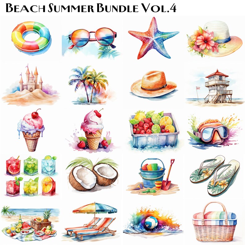 Summer Beach Mega Clipart Bundle Vol.1 Vol.5, 100 Transparent PNG ...