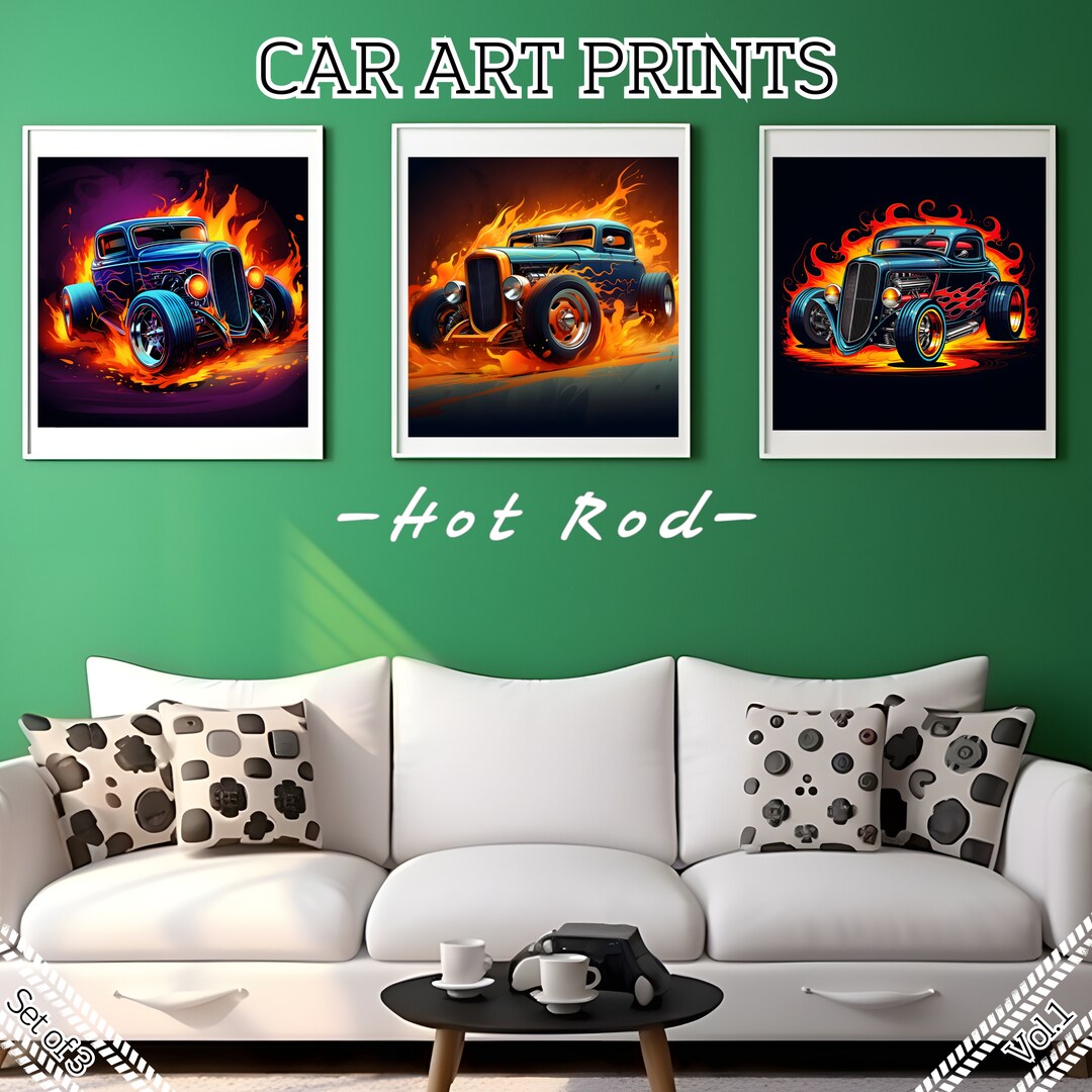 3 Hot Rod Wall Art Set 1fire and Flame Car Art - Etsy