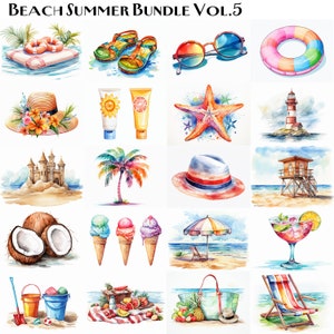 Summer Beach Mega Clipart Bundle Vol.1 Vol.5, 100 Transparent PNG ...
